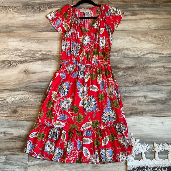 LOFT | Dresses | Loft Red Floral Sundress | Poshmark